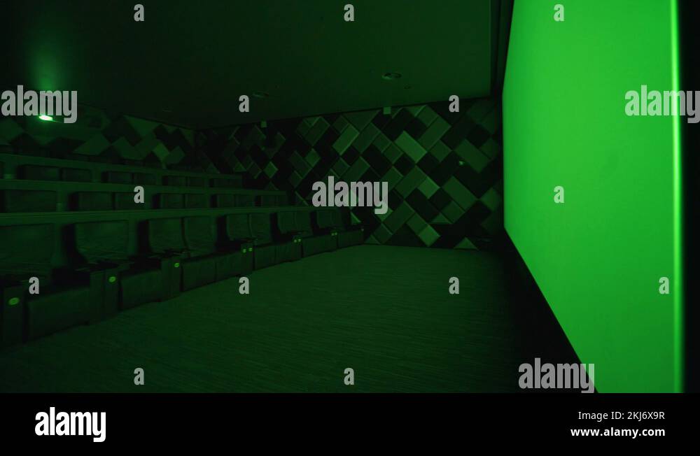 Modern cinema, view of the big green screen in the cinema hall ...