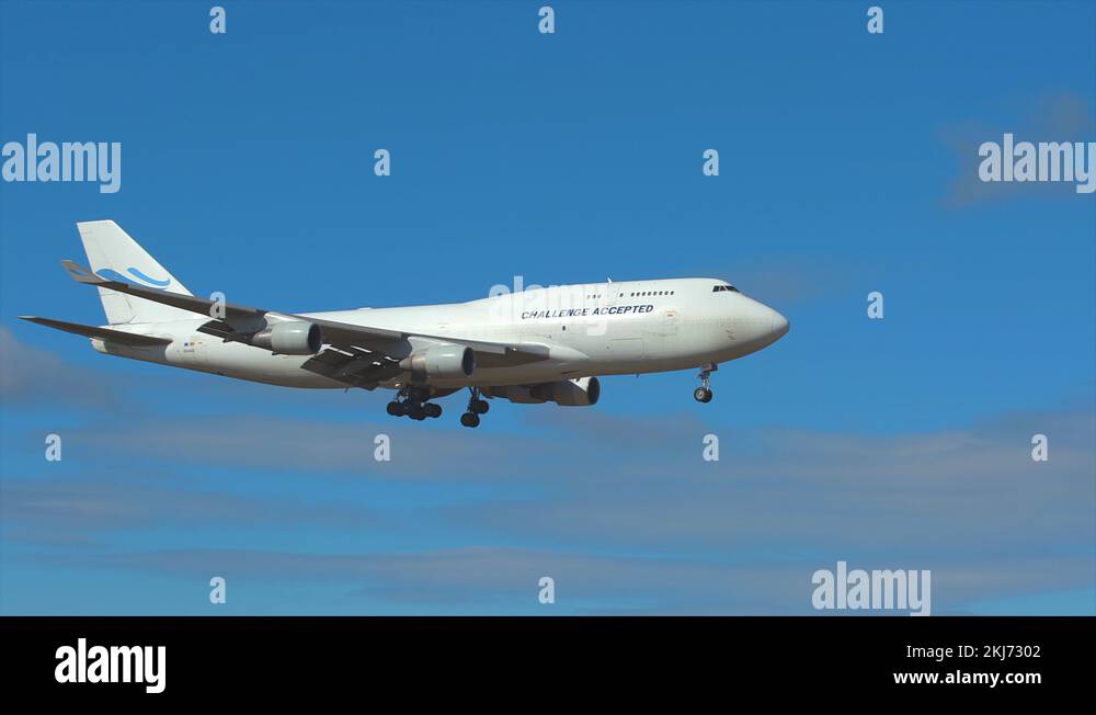 heavy cargo airplane boeing 747 belgium freighters slow motion side ...