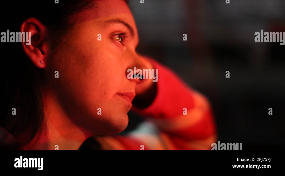 Female driver stopped in red light. Woman driving waiting at stop sign ...