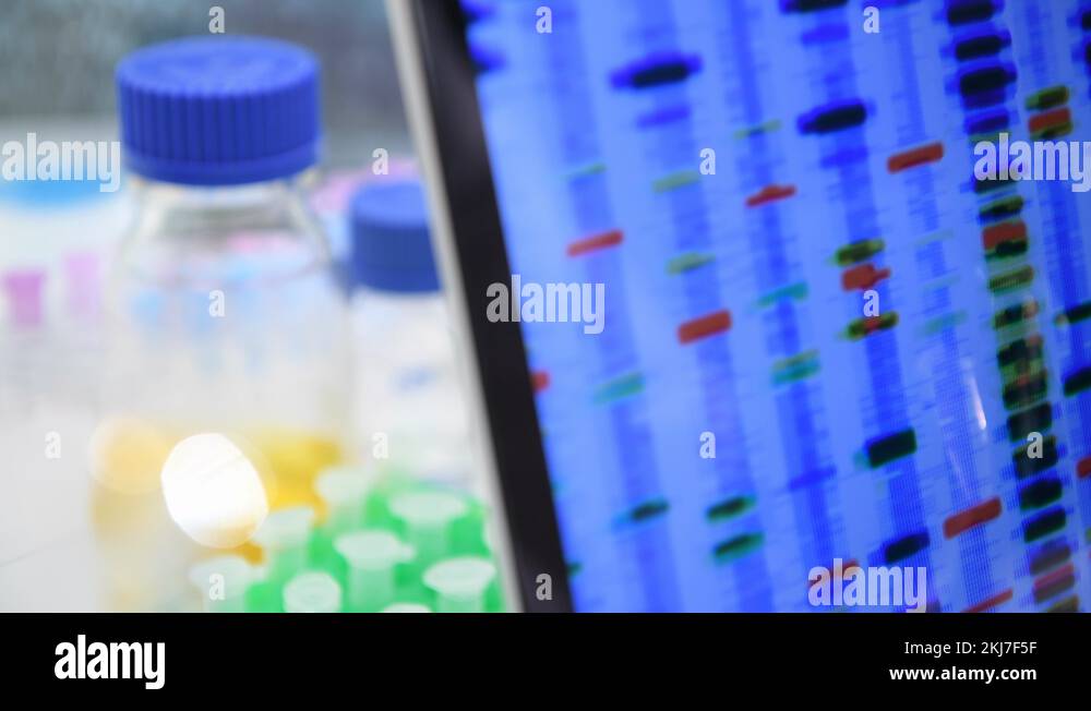 Scientist examining the genetic make up of a sample on the computer ...