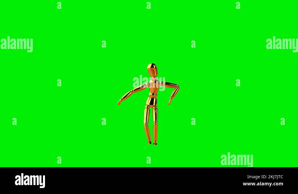 Funny golden mannequin doing a swing step dance, seamless loop, Green ...