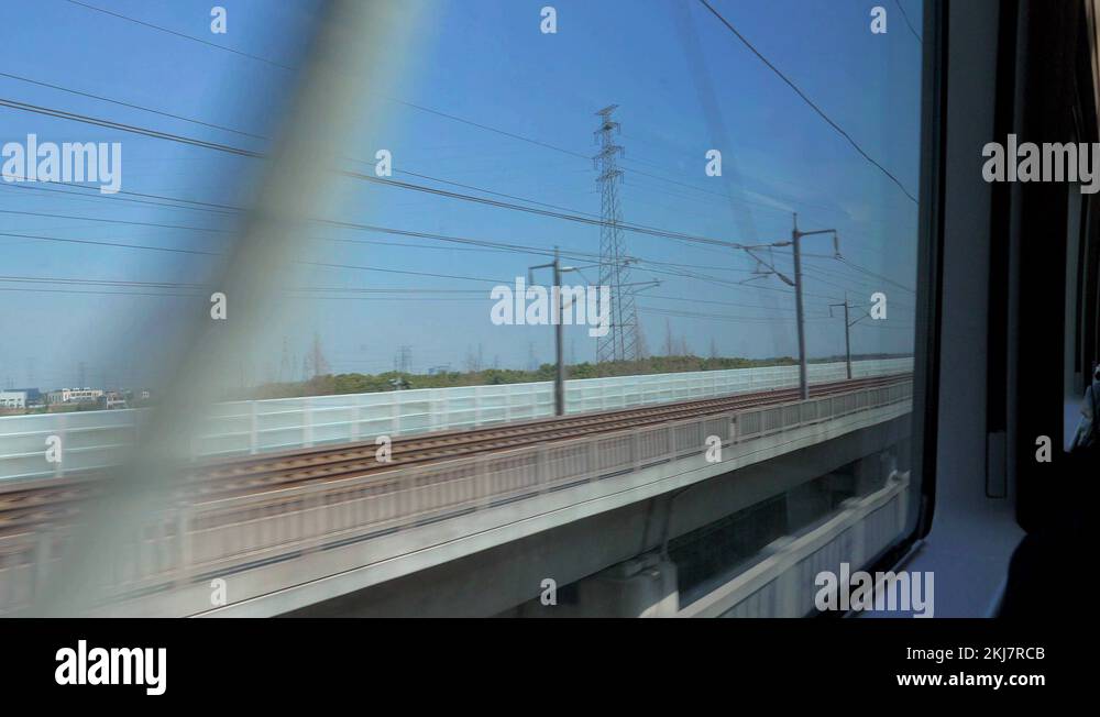 Chinese high speed train. View outside window of High Speed Train ...