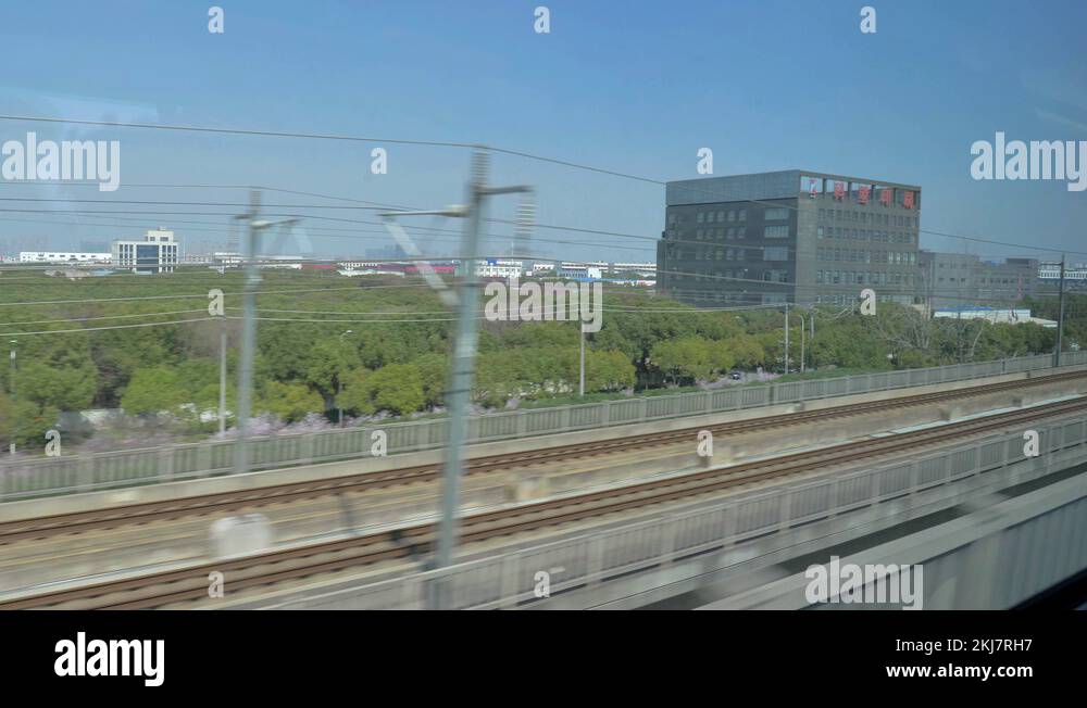 Chinese high speed train. View outside window of High Speed Train ...
