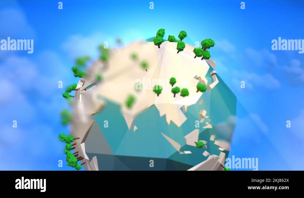 3D Cartoon Earth with low-poly style forests, map and clouds. Full HD ...