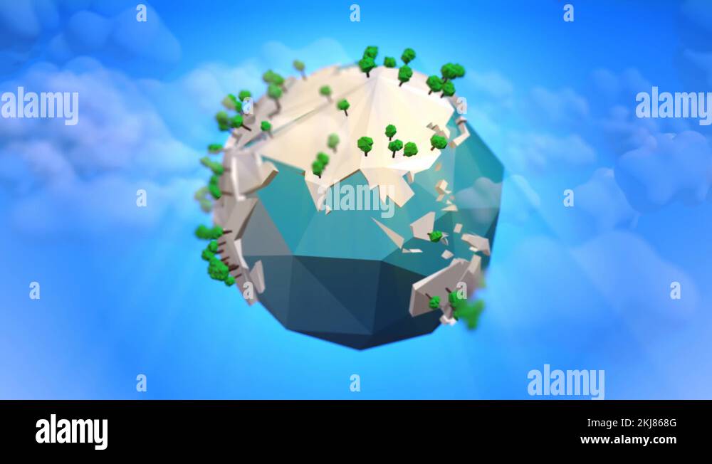 3D Cartoon Earth with low-poly style forests, map and clouds. Full HD ...