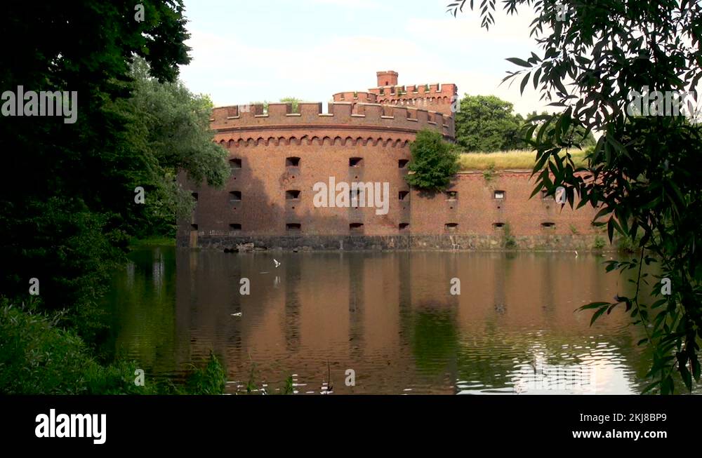 Forts of Kaliningrad. Walled city of Koenigsberg. Der Don Tower, built ...