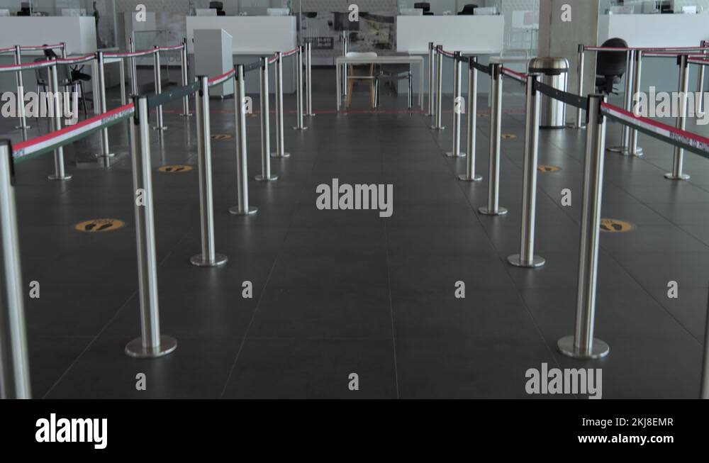 Tilt Up Reveal Empty Passport Control Point, Budapest Airport, Covid-19 ...