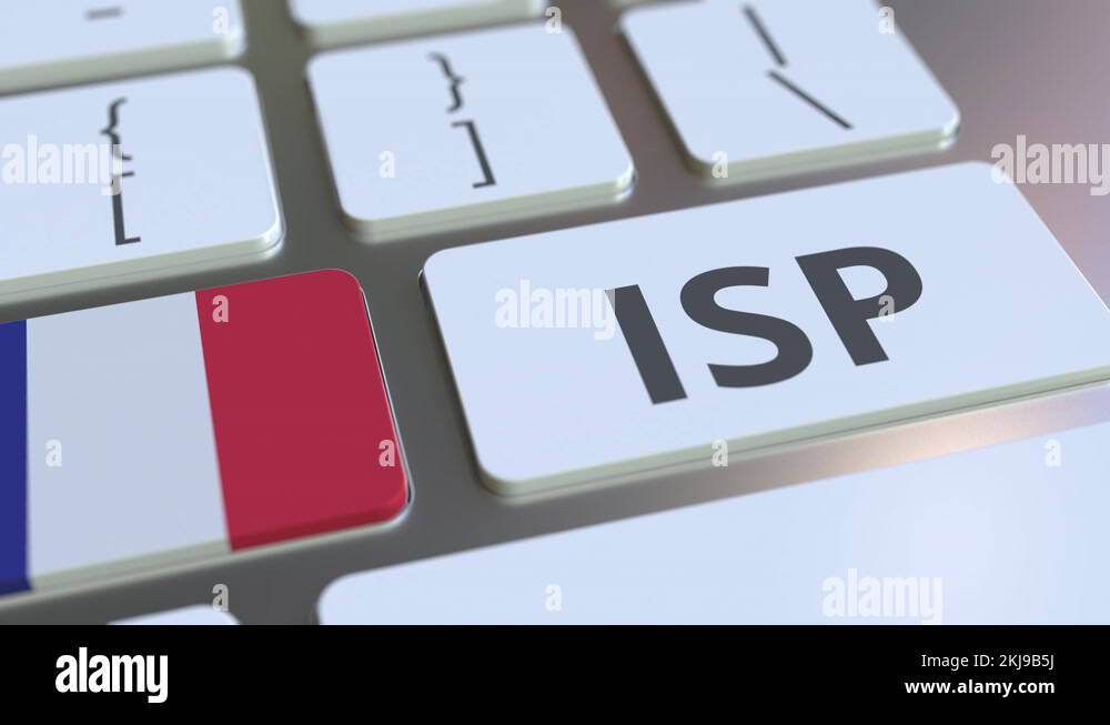 ISP or Internet Service Provider text and flag of France on the ...
