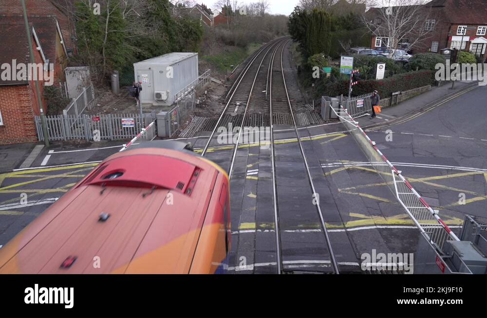 South Western Railway Train is Leaving Station and Crossing in Farnham ...