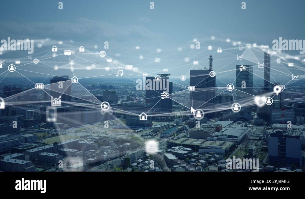 Smart city and communication network concept. 5G. IoT (Internet of ...