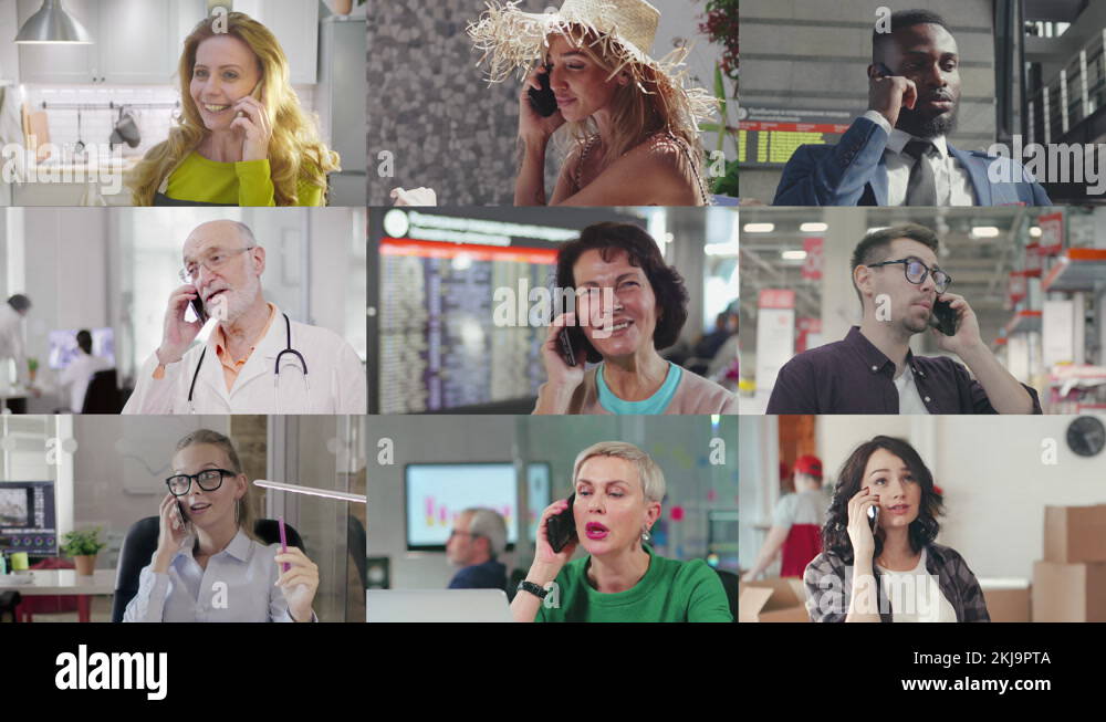 Set of photos of diverse people talking on mobile phone Stock Video ...