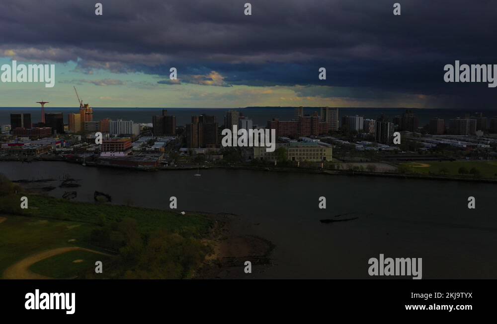 Pan View of Dark Clouds Over the Coney Island Skyline - Part 2 Stock ...
