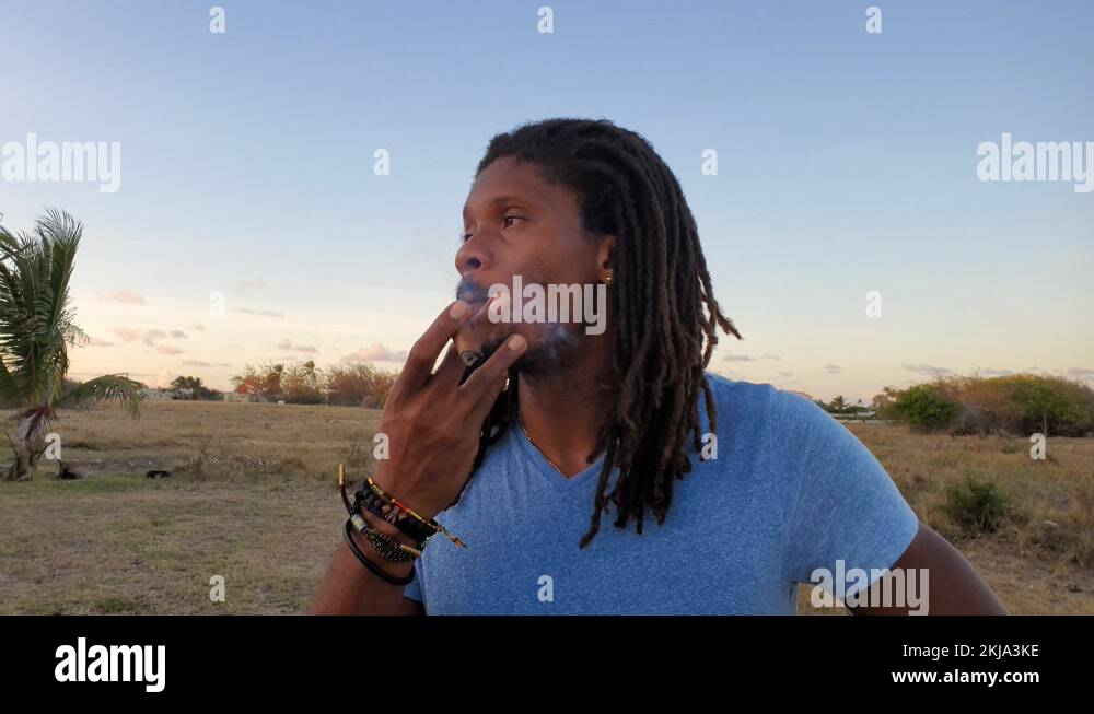 Black African American dreadlock man model / actor smoking in slow ...