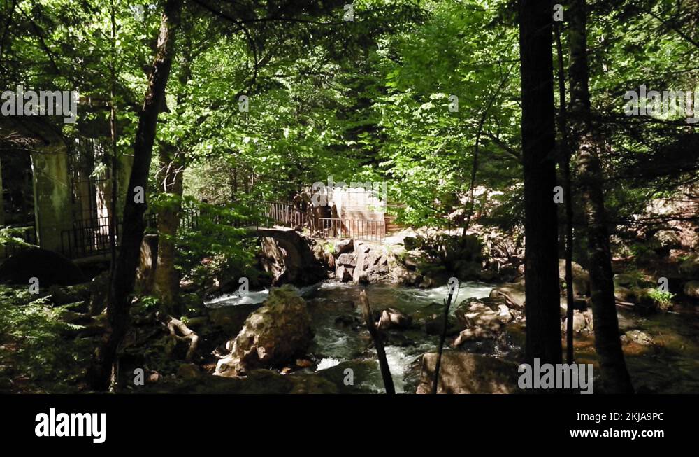 Beautiful river flows through the scenic ruins of the Wilson Carbide ...