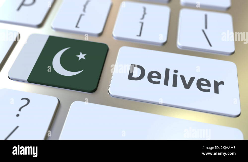 Deliver text and flag of Pakistan on the computer keyboard. Logistics related 3D Stock Video ...