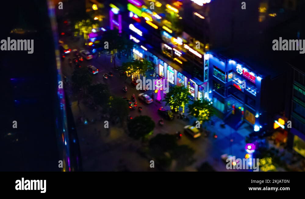 A night timelapse of miniature neon town at Nguyen Hue street in Ho Chi ...