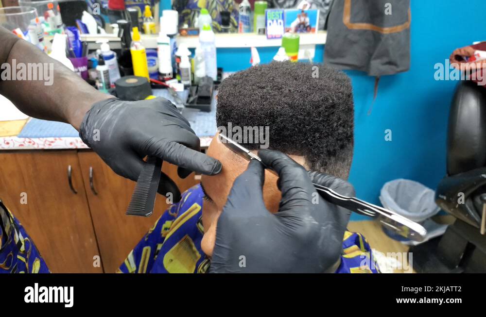 Man gets haircut and razor marks by Black African American Barber, 4K ...