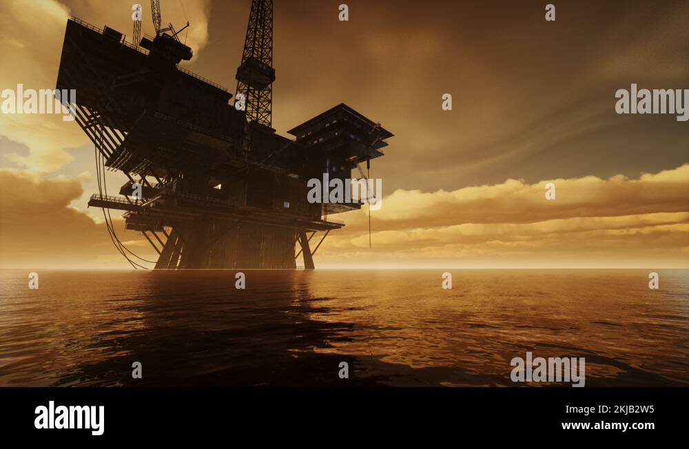 Offshore Jack Up Rig in The Middle of The Sea at Sunset Time Stock ...