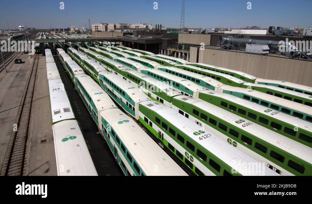 Tilt down to GO trains at Willowbrook Rail Maintenance facility Stock ...