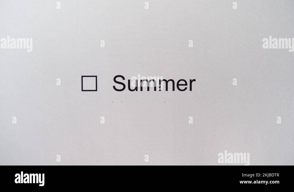 Summer - Man hand draw a tick in checkbox on white paper with pen ...