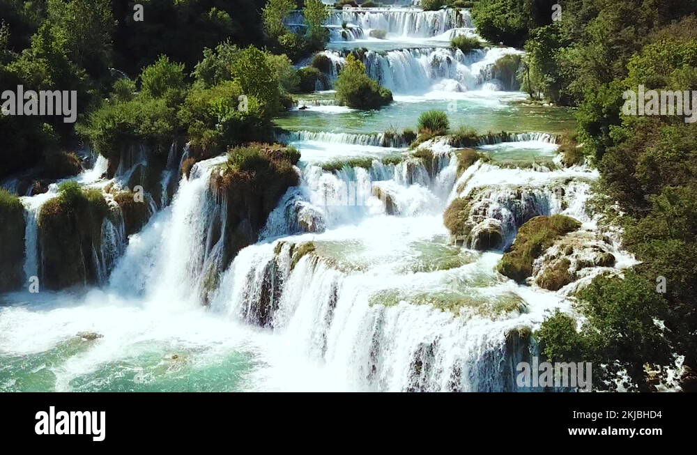 Heavenly Krka Waterfalls in Croatian National Park, Drone Aerial View of Stock Video Footage - Alamy