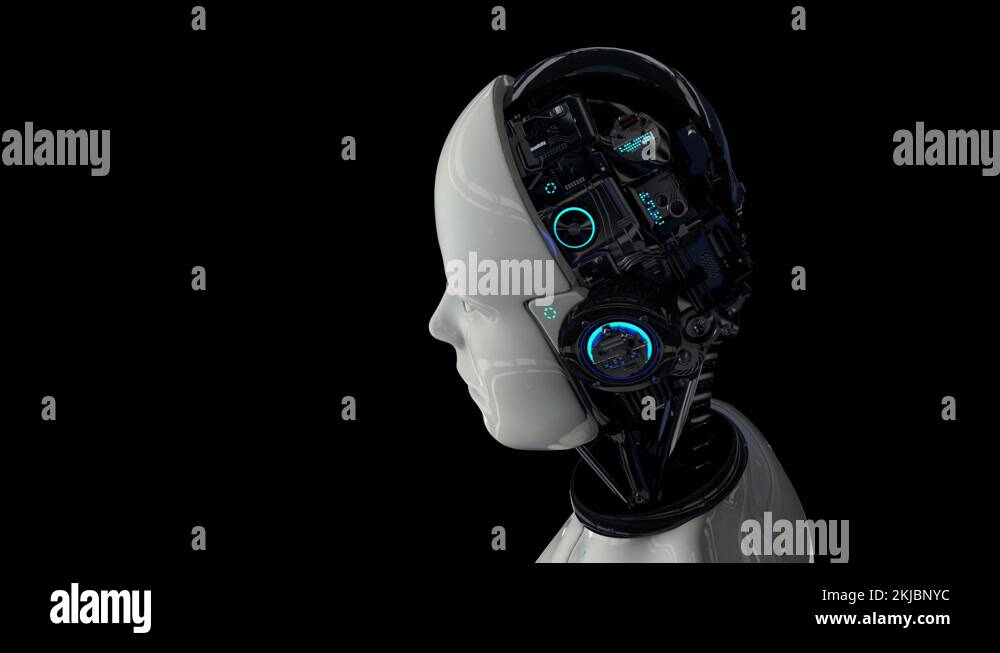 Active humanoid robot on a black background. Artificial intelligence ...