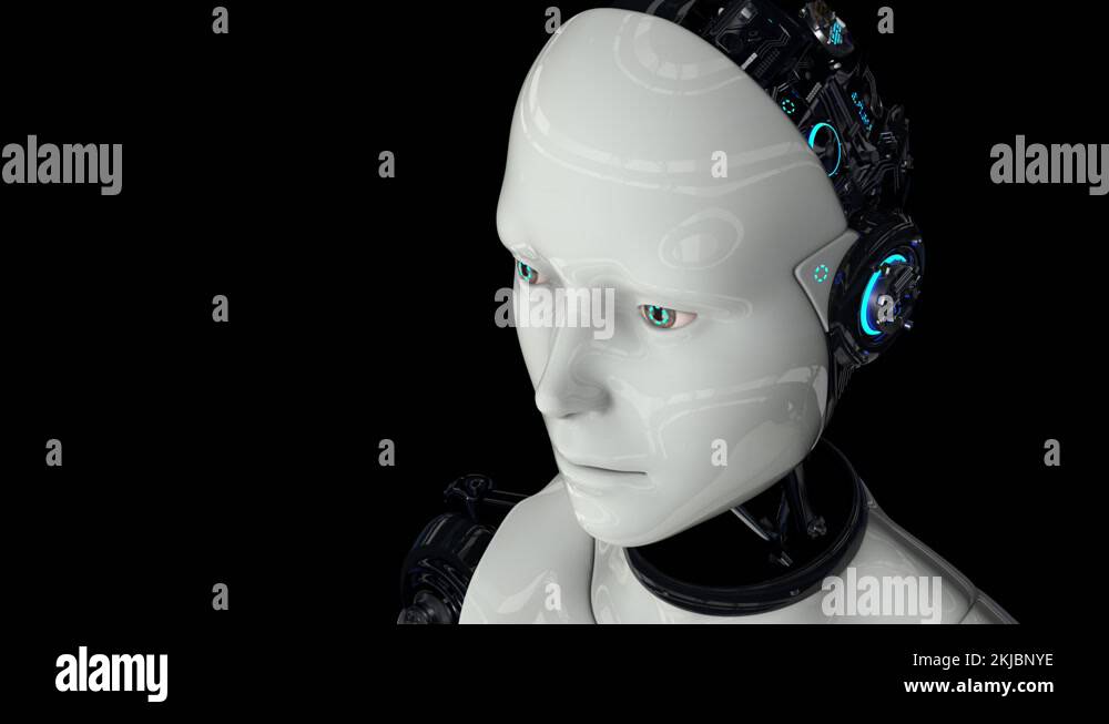 The humanoid robot is active. Artificial intelligence. The camera moves ...
