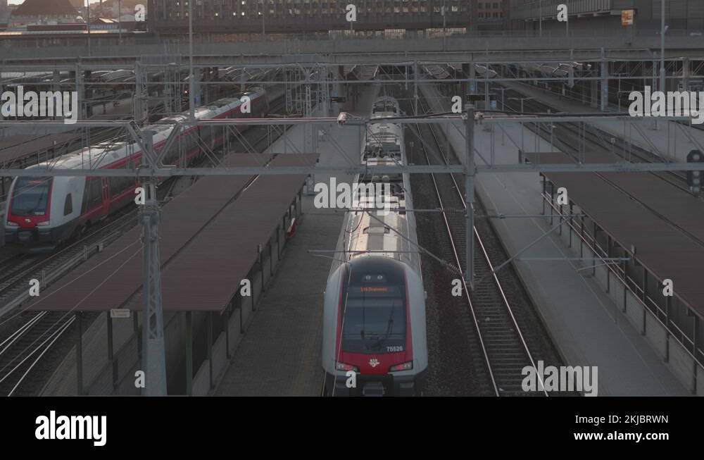 Oslo Norway Commuter Rail Central Station. Trains Leaving Terminal ...