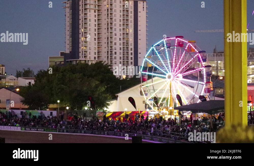 Ekka Showground At Night Time Overlooking Grand Stand Full Of People ...