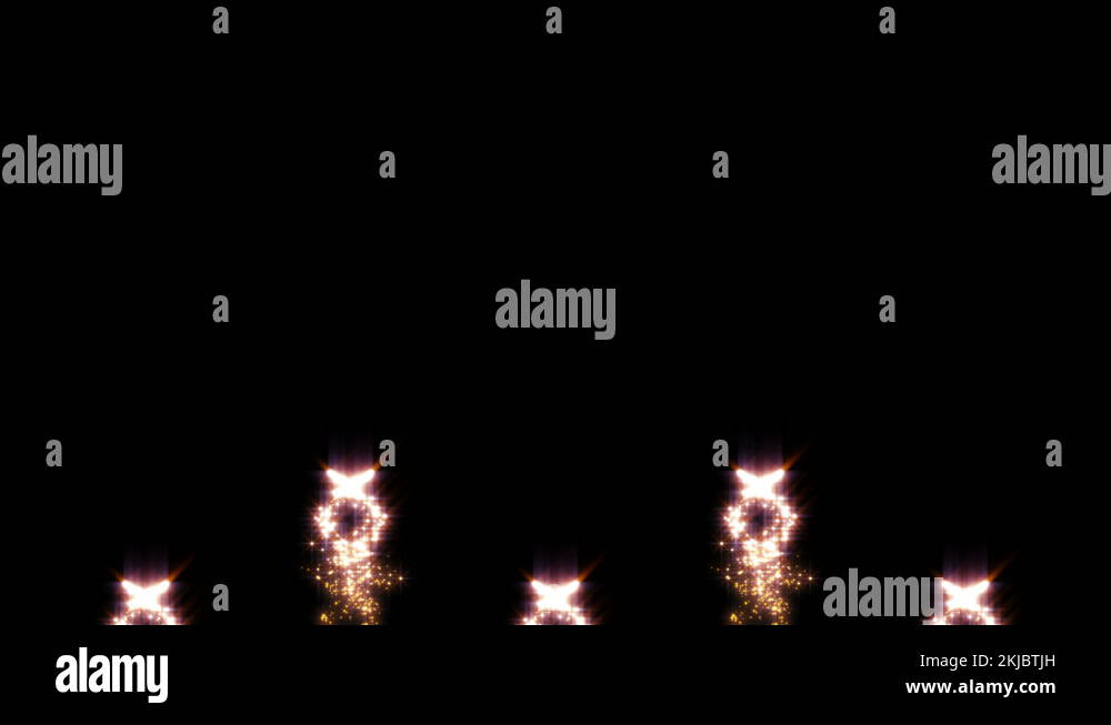 Shining five double fireworks, glowing and sparkling lights in the ...