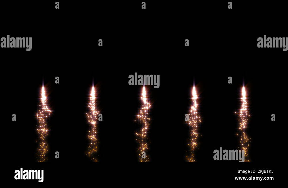 Shining five fireworks, glowing and sparkling lights in the night sky ...
