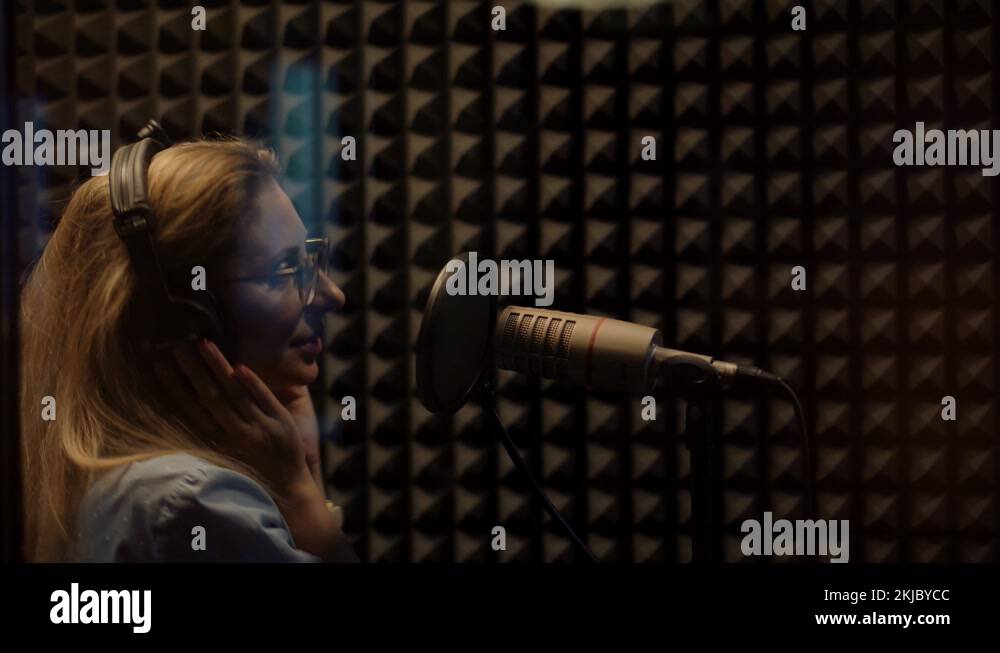 Woman Singer Musician Records Song In Recording Studio Singing Radio ...