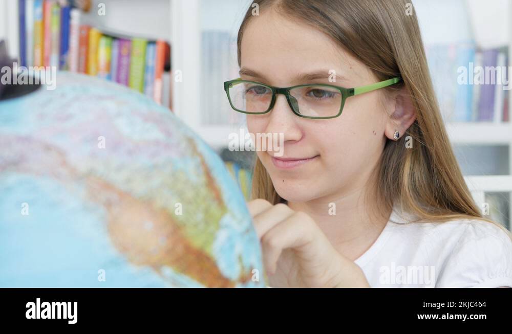 Kid Studying Earth Globe, Child in School Class, Girl Learning, Student ...