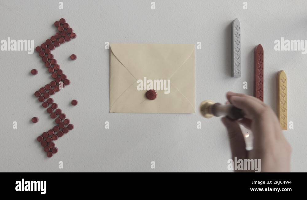 Wax Sealing Letter Using Wooden Classic Seal, Top View Stock Video ...