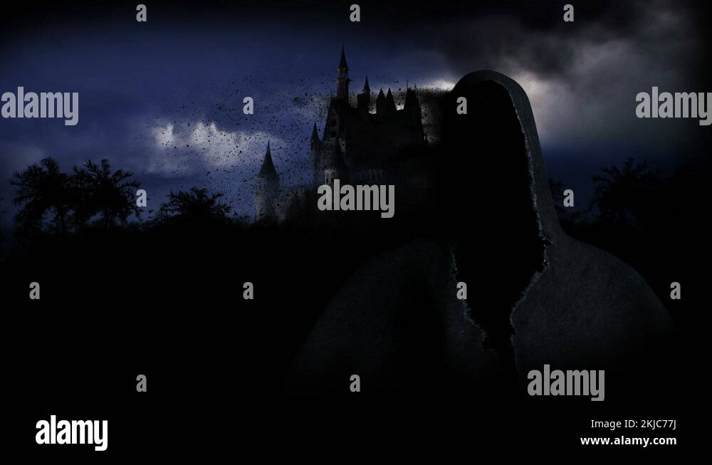 Mystery dark castle with ghosts. Fear. Realistic 4k animation Stock ...
