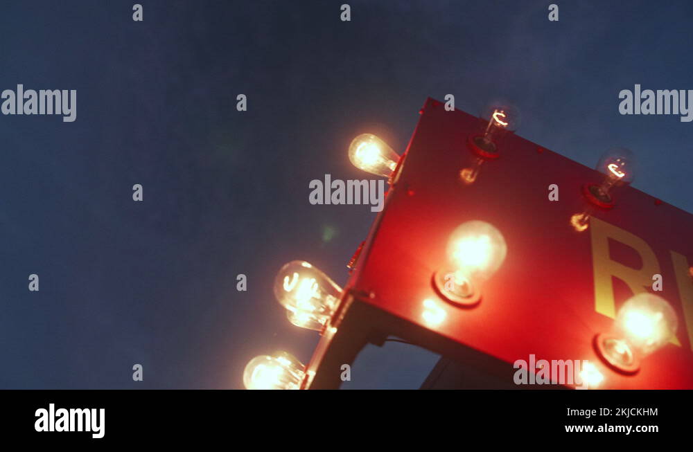 Ride tickets booth sign with flashing lights at carnival, Close Up ...