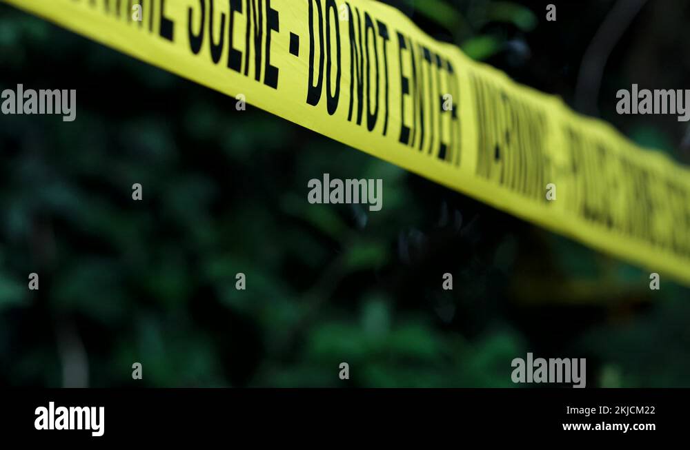 Crime Scene Barricade Tape In The Woods, Police Warning Do Not Enter ...