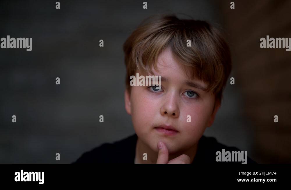 cute little girl with short hair, slavic child, portrait, looking at ...