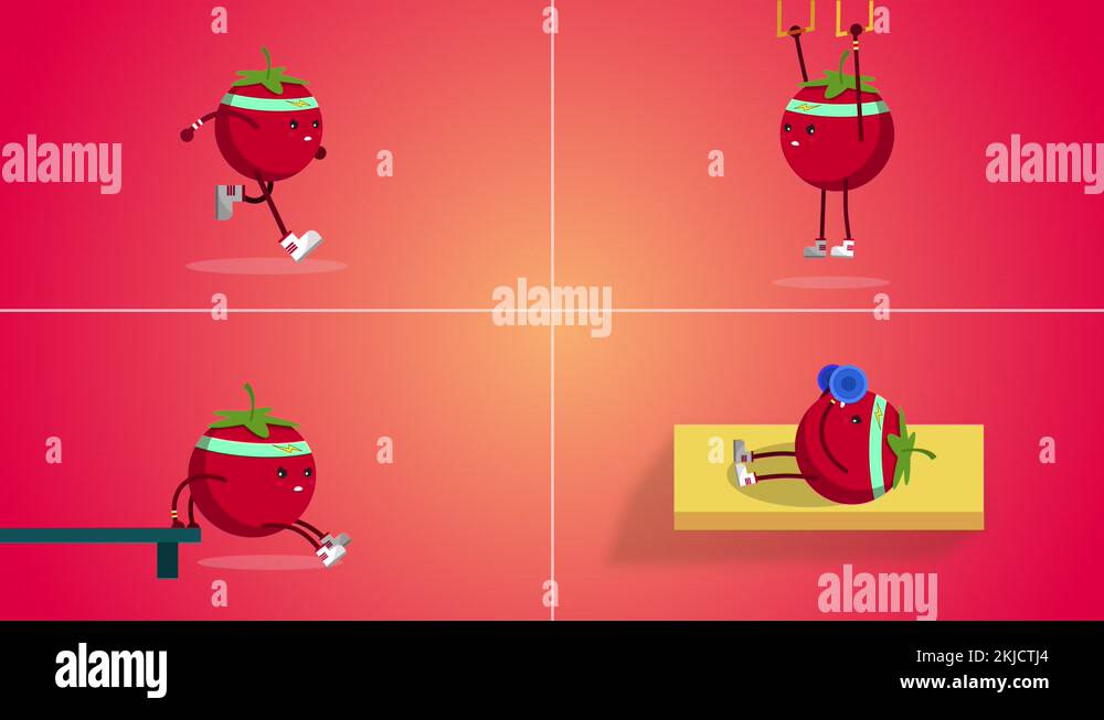 cute kawaii Tomato character in the gym doing exercises. cartoon ...
