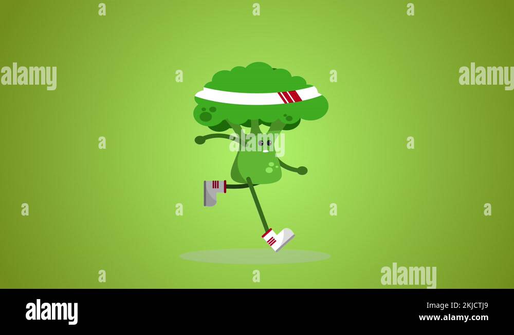 Funny adorable broccoli cartoon character running. Broccoli animation ...
