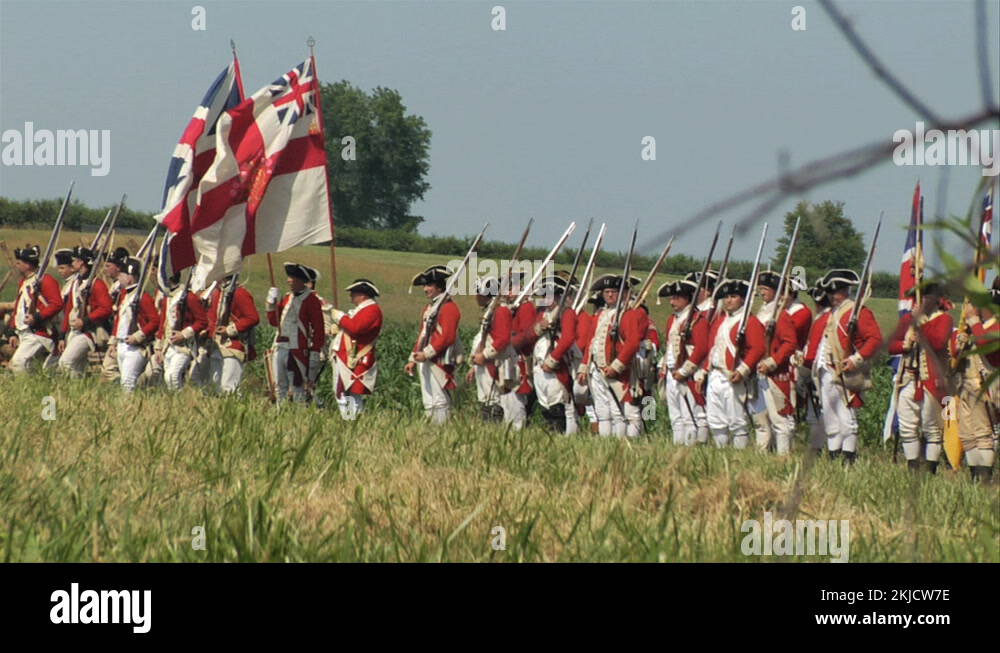Rev War British Army Redcoats FIRE in formation on battlefield with ...