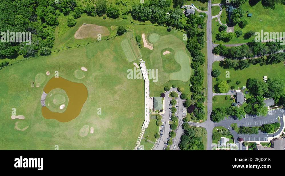 An aerial view of a golf complex in suburban Maryland Stock Video ...