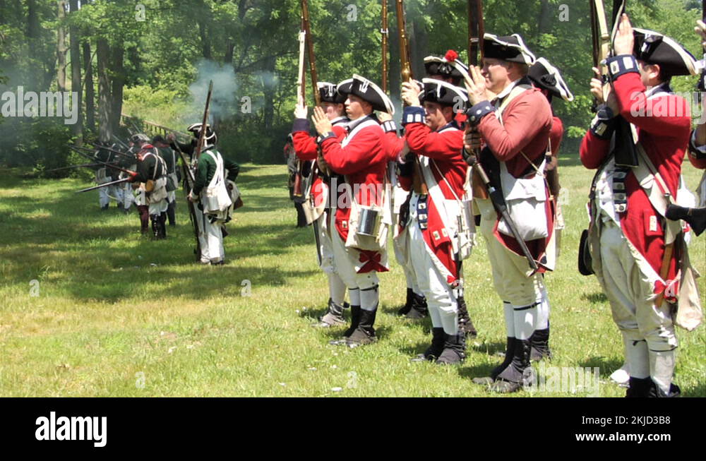Rev War British Army Redcoats FIRE in formation on battlefield with ...