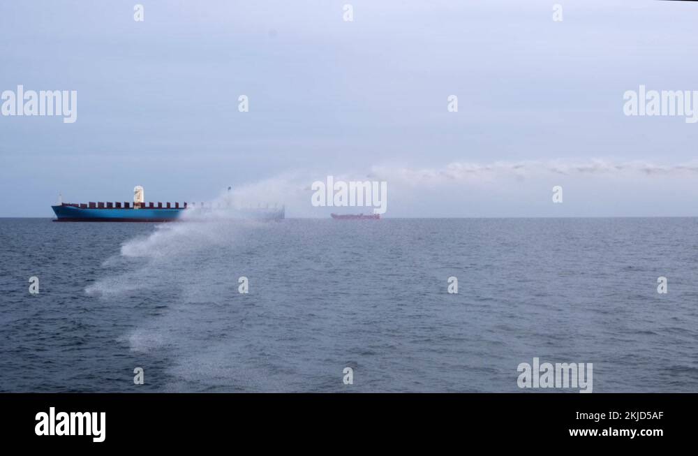 Natig Aliev tanker hydrant checked against container ship Stock Video ...