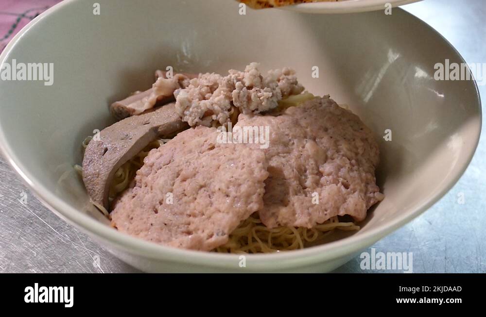 Thai Styled Tom Yum Noodles Contained With Egg Noodles, Minced Pork ...