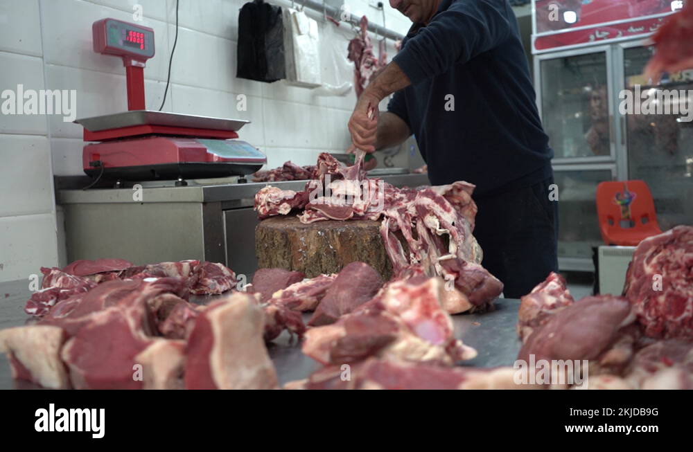 Cutting Goat Meat in Butcher Shop in Sulaymaniyah, Iraqi Kurdistan ...