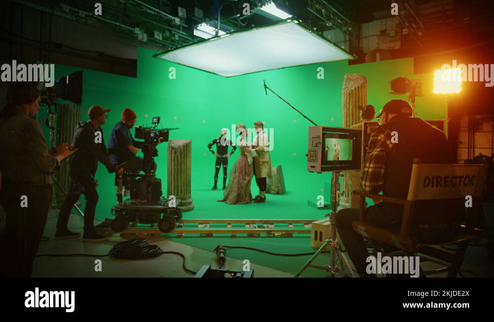 Film Studio People Shooting Historic Drama Movie on Green Screen Actors ...