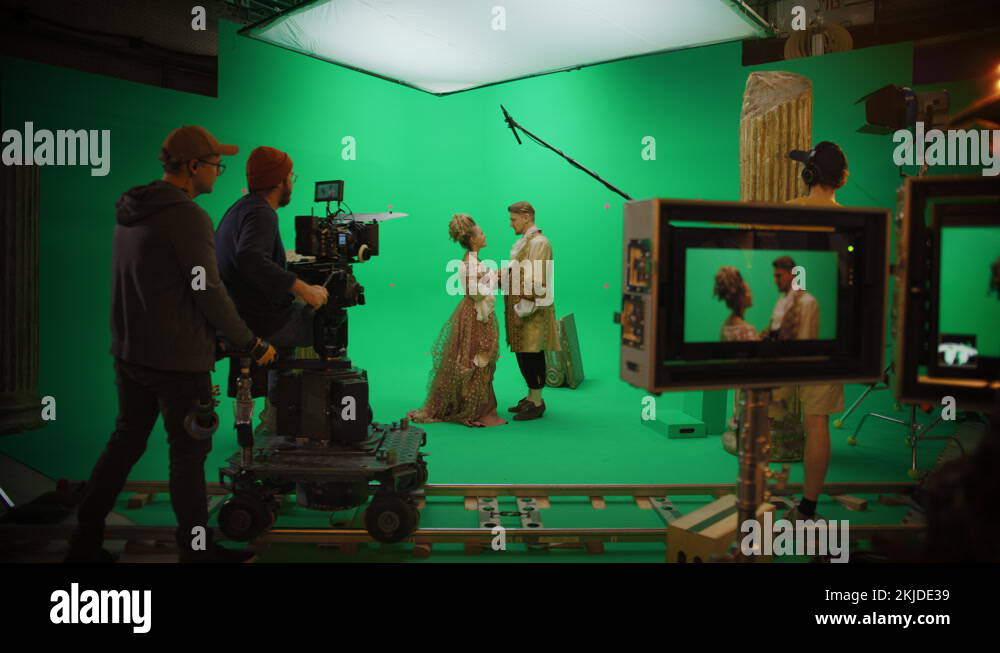 Film Studio People Shooting Historic Drama Movie on Green Screen Actors ...