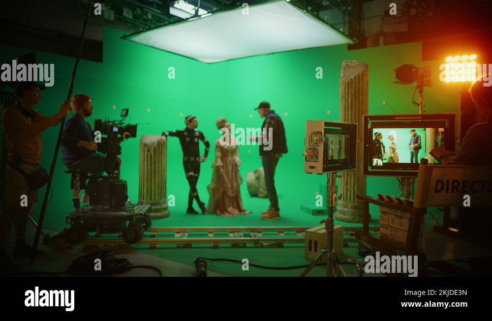 Film Studio People Shooting Historic Drama Movie on Green Screen Actors ...