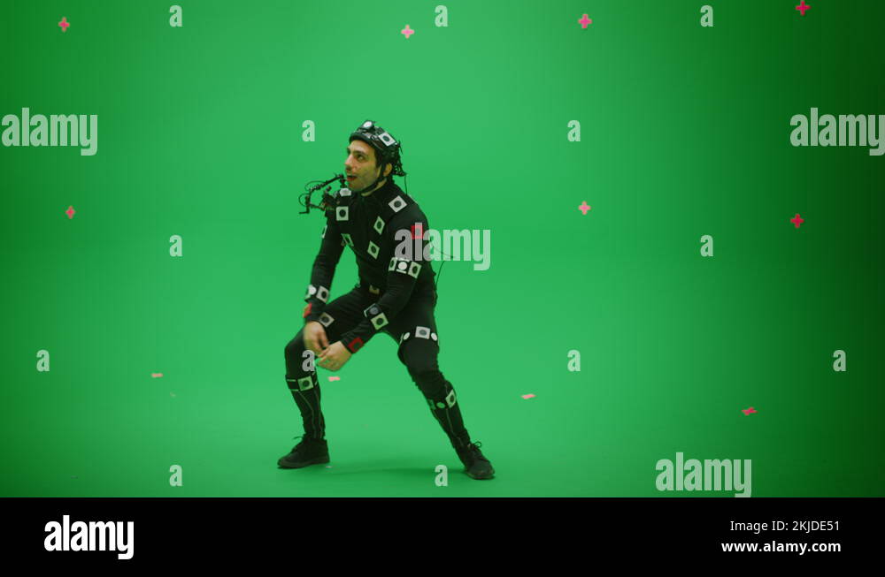 Green Screen Chroma Key Background Man Wear Motion Capture Suit Acts ...